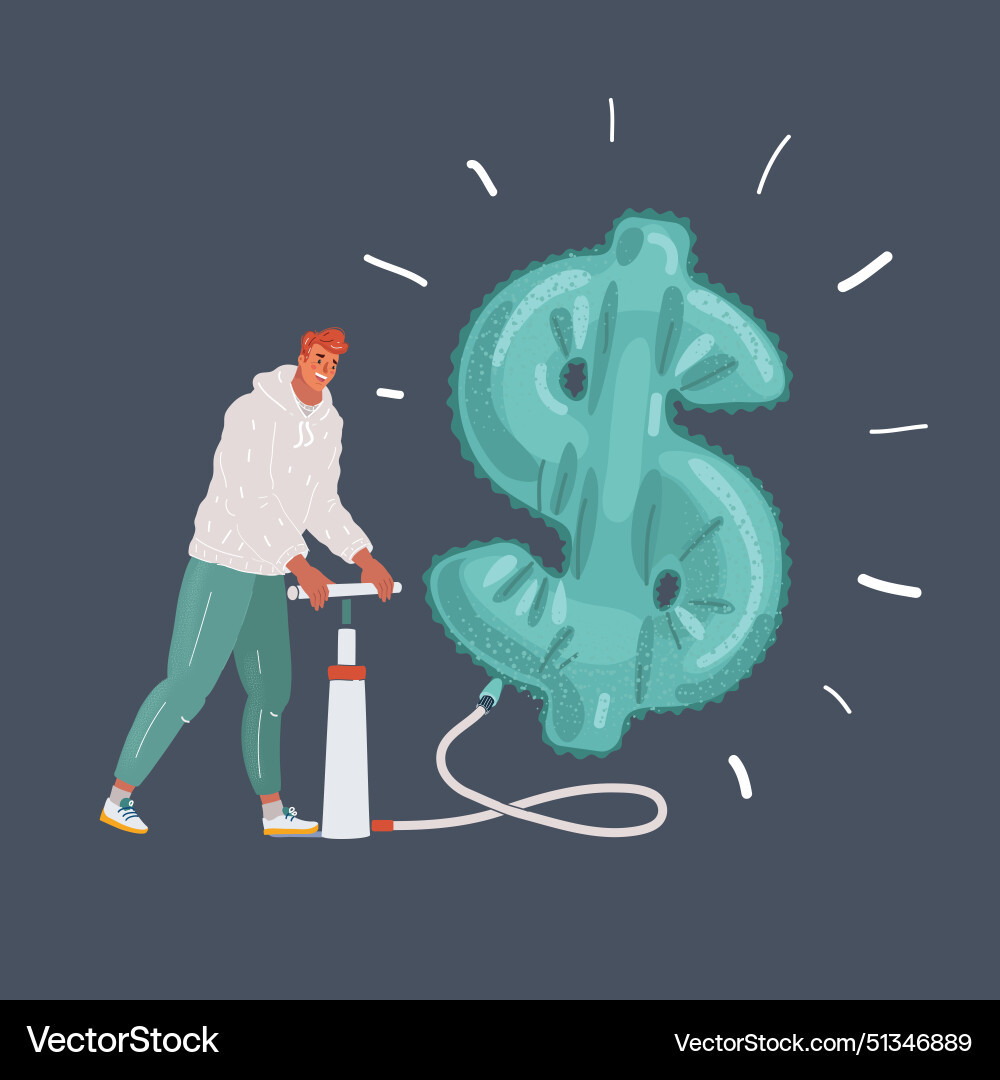 Cartoon of young man pumping air Royalty Free Vector Image