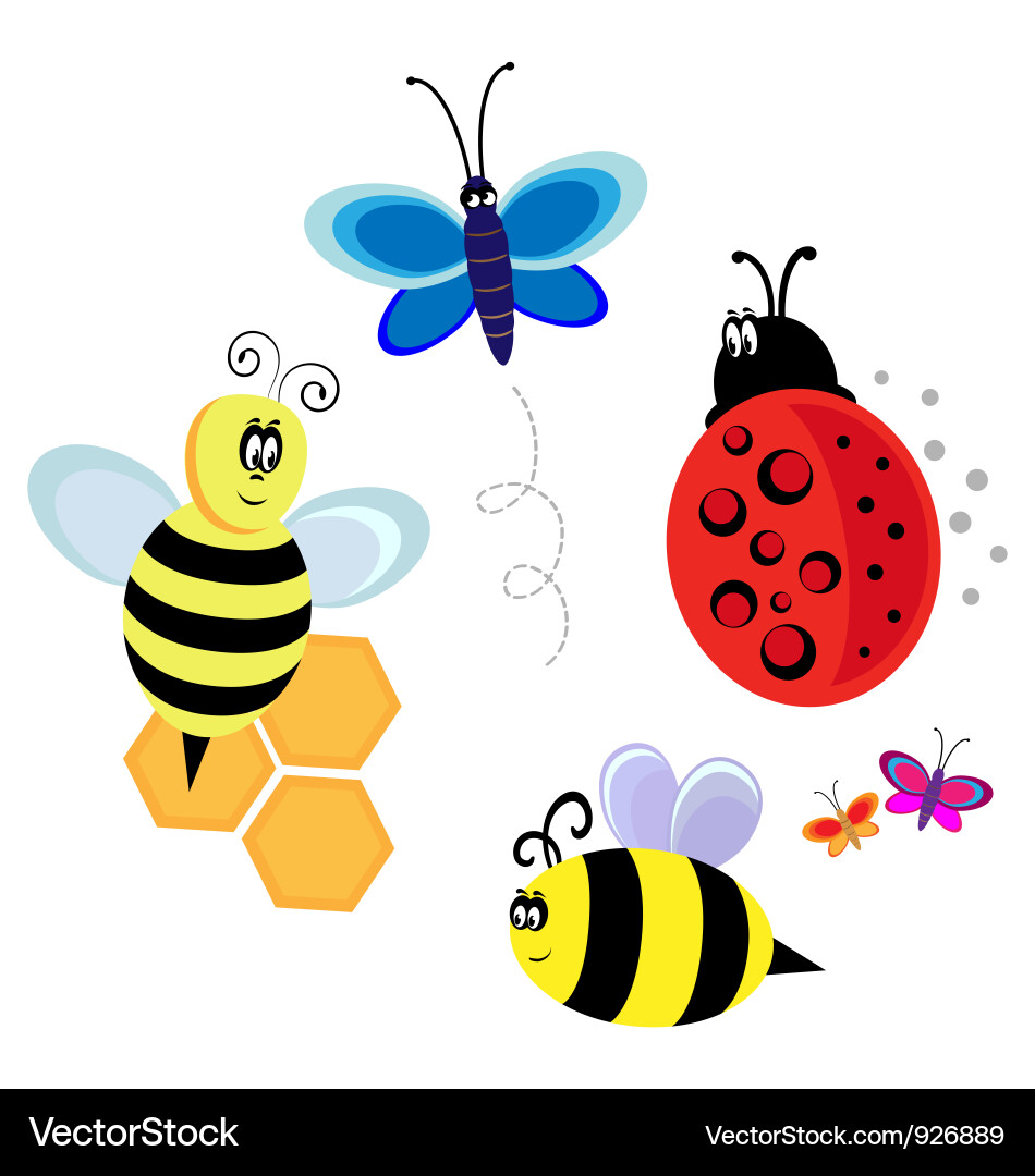 Characters bugs bee and butterfly Royalty Free Vector Image