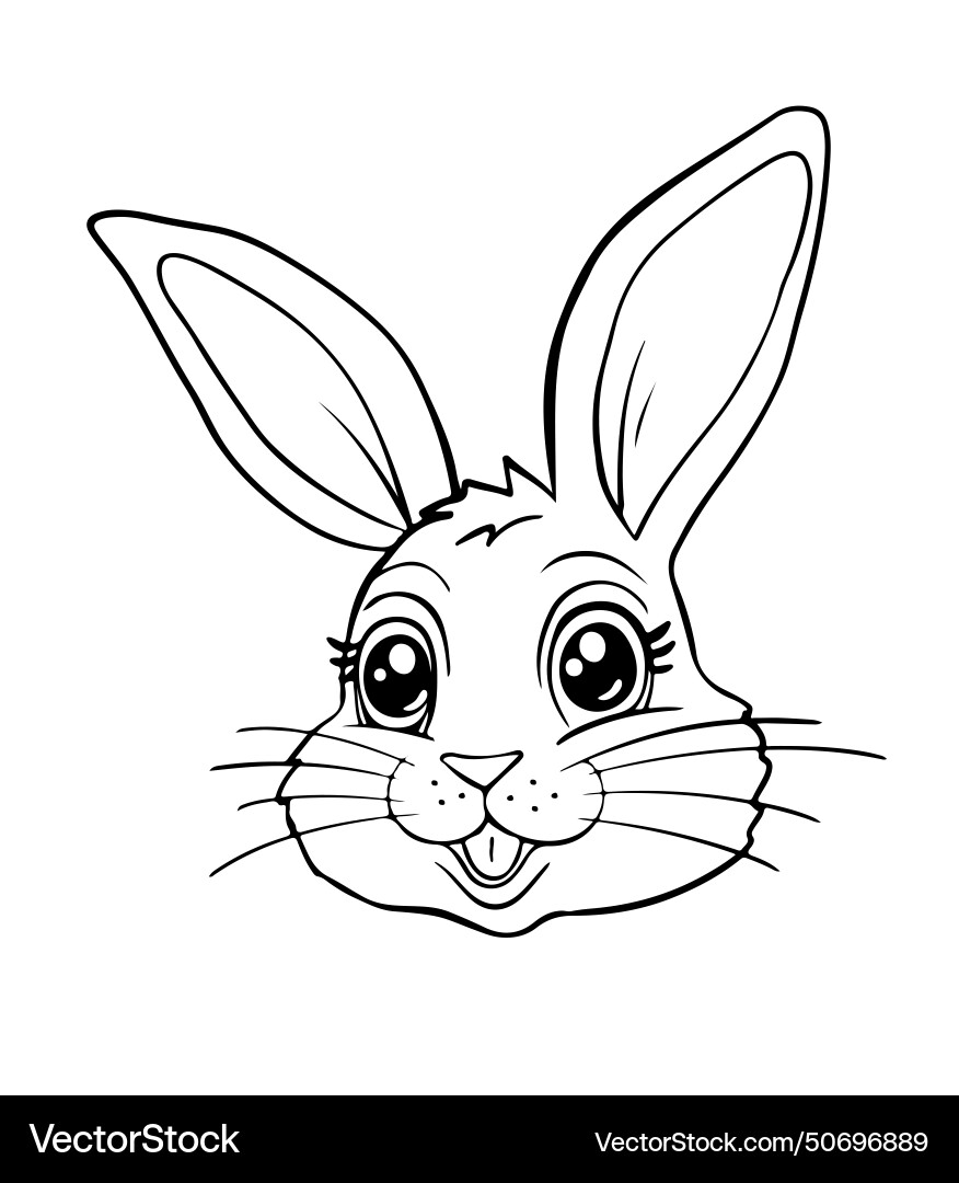 Cute bunny head outline drawing easter coloring Vector Image