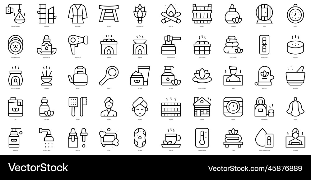 Set of thin line sauna icons Royalty Free Vector Image