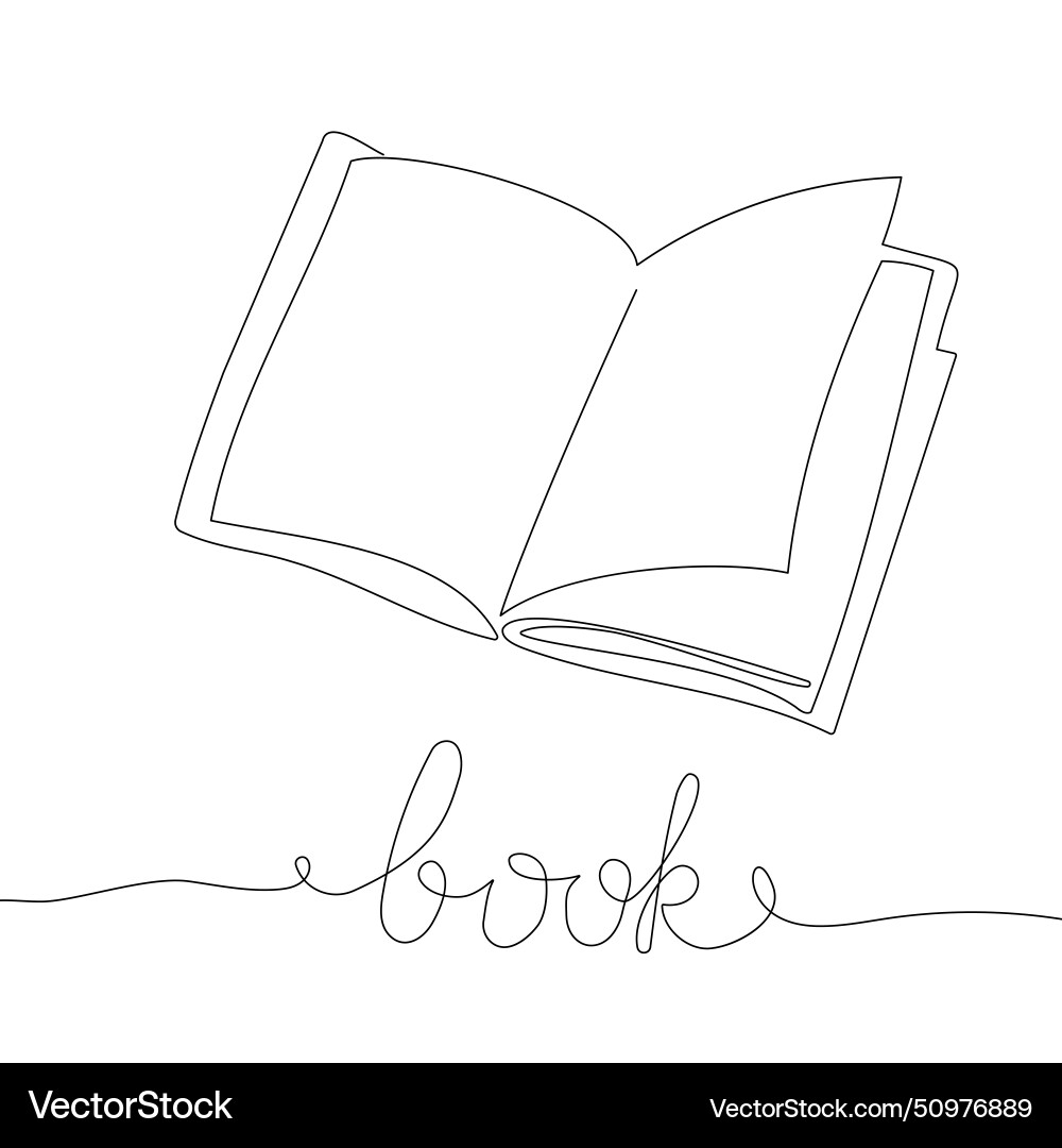 Single one line drawing of open text book Vector Image