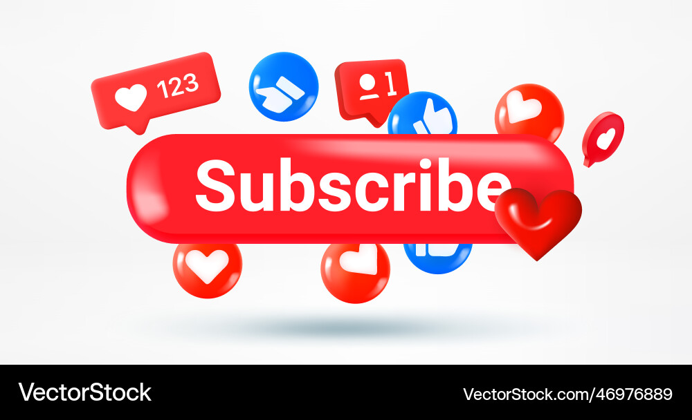 Social media icons and subscribe button 3d Vector Image