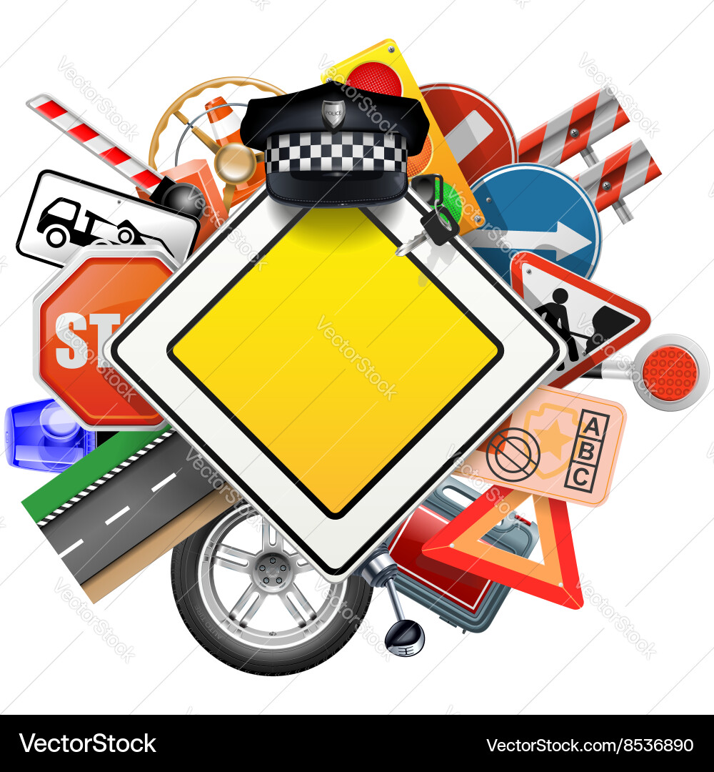 Car Parts & Road Signs Royalty Free Vector Image