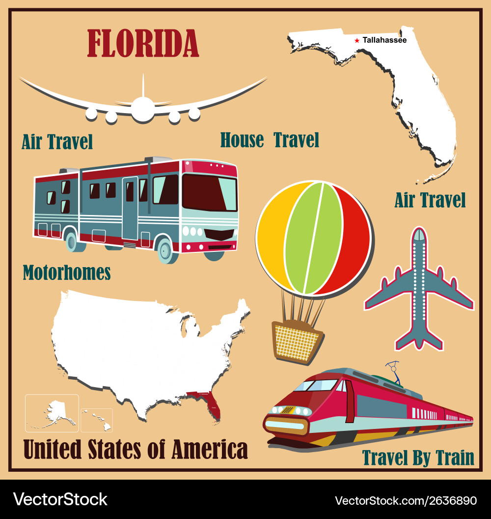 Florida Map - Travel Routes Royalty Free Vector Image