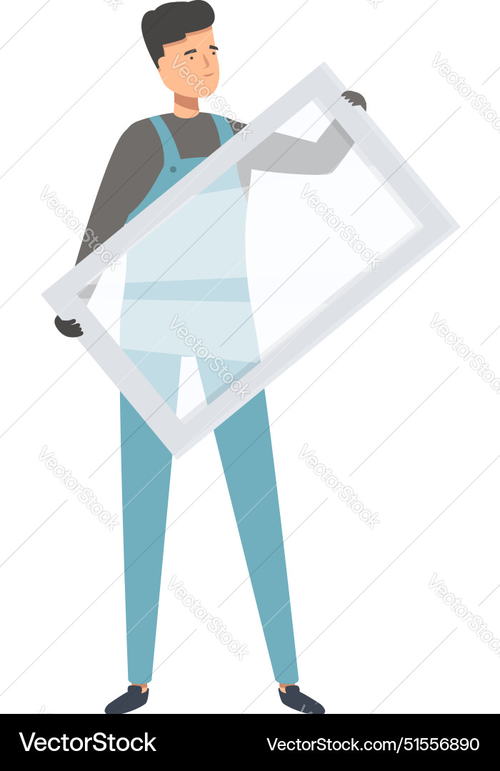 Glazier holding big window glass pane while Vector Image
