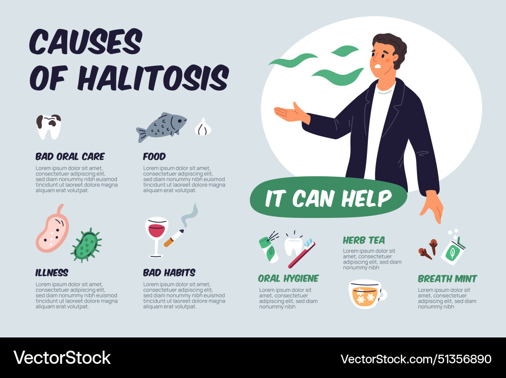 Halitosis causes bad smell infographics stinky Vector Image