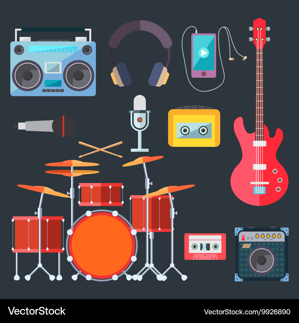 Musical instruments flat design Royalty Free Vector Image