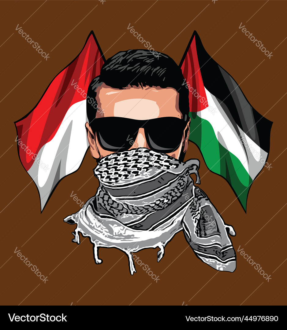 Palestine fighter on flag background Royalty Free Vector