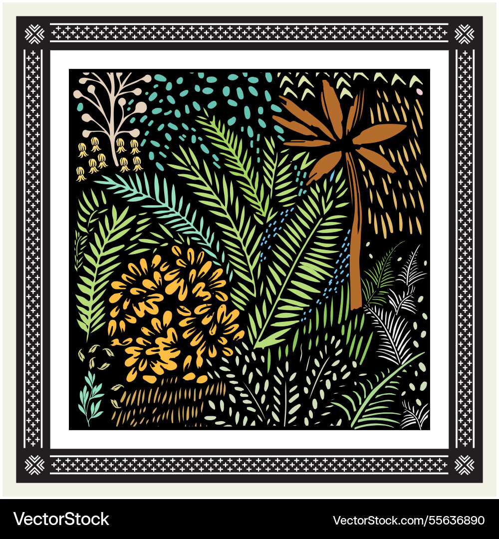 Square botanical flower print design Royalty Free Vector