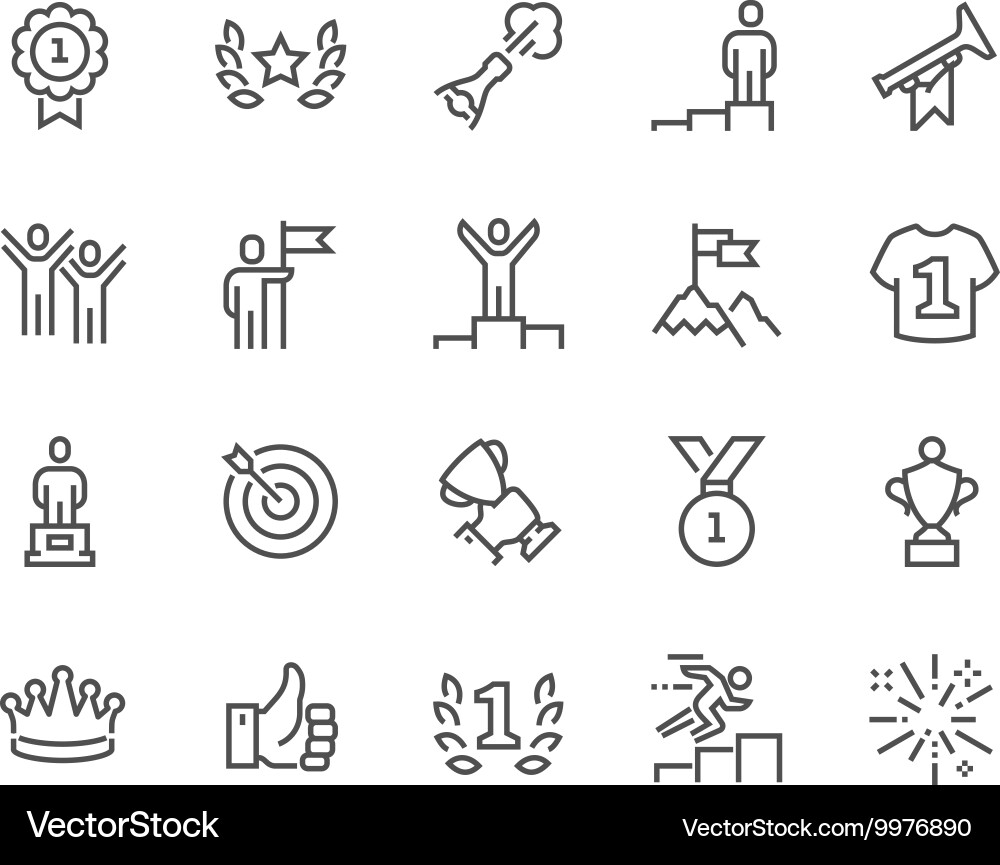 Winning Line Icons - Achievement & Success Vector Image
