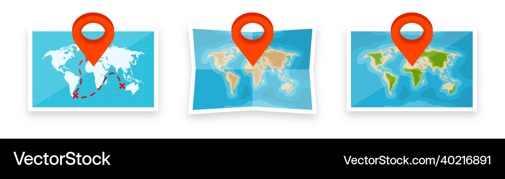 Folded world maps in a flat style simplified Vector Image