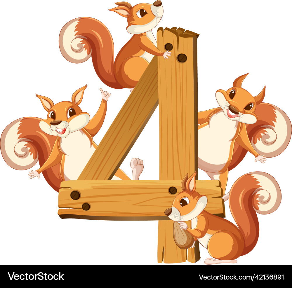 Four squirrel attached to number Royalty Free Vector Image