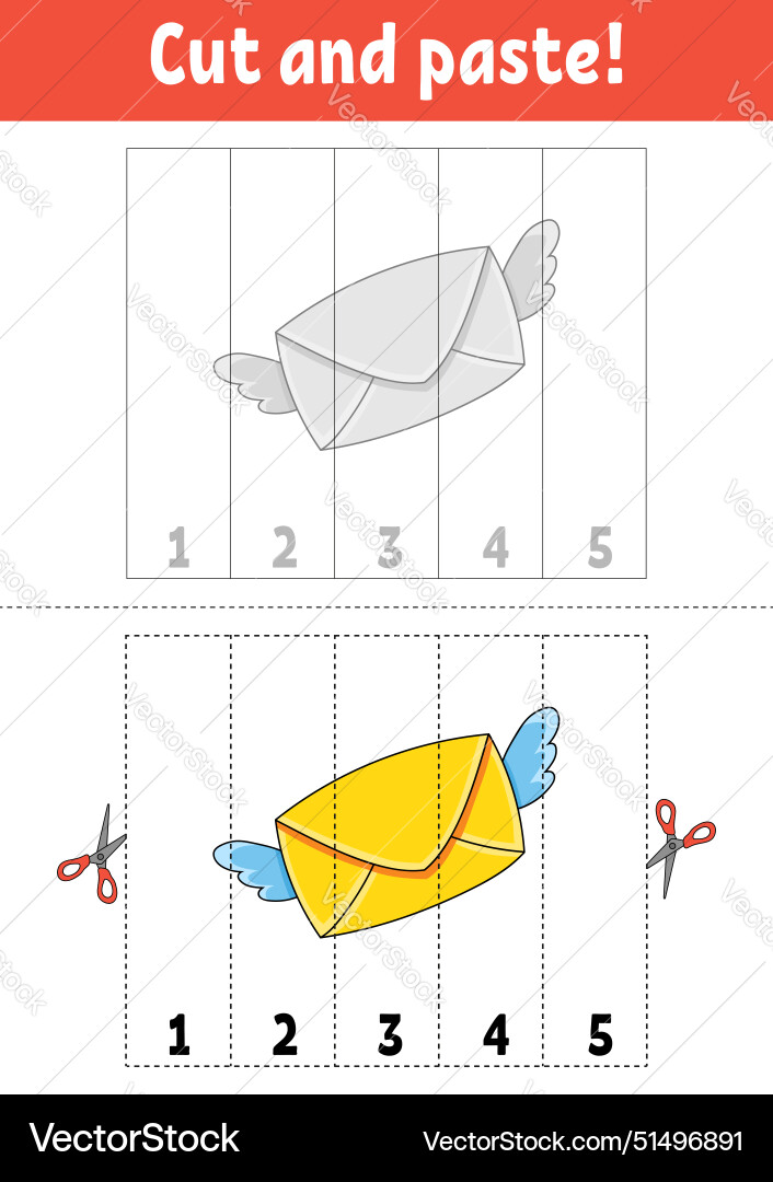 Learning numbers 1-5 cut and glue cartoon Vector Image