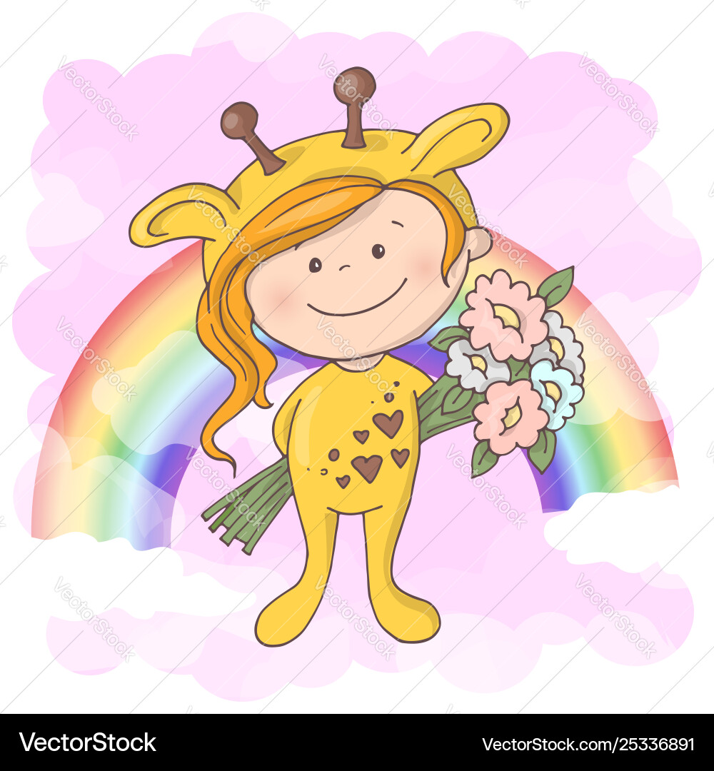 Postcard cute girl on background Royalty Free Vector Image