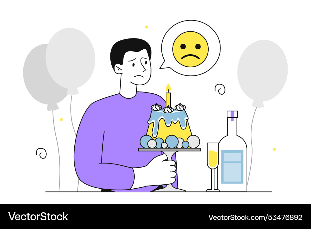 Man alone at birthday sad young guy with cake Vector Image
