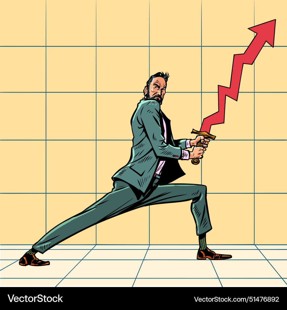 Pop art retro a man in suit holds sword Royalty Free Vector