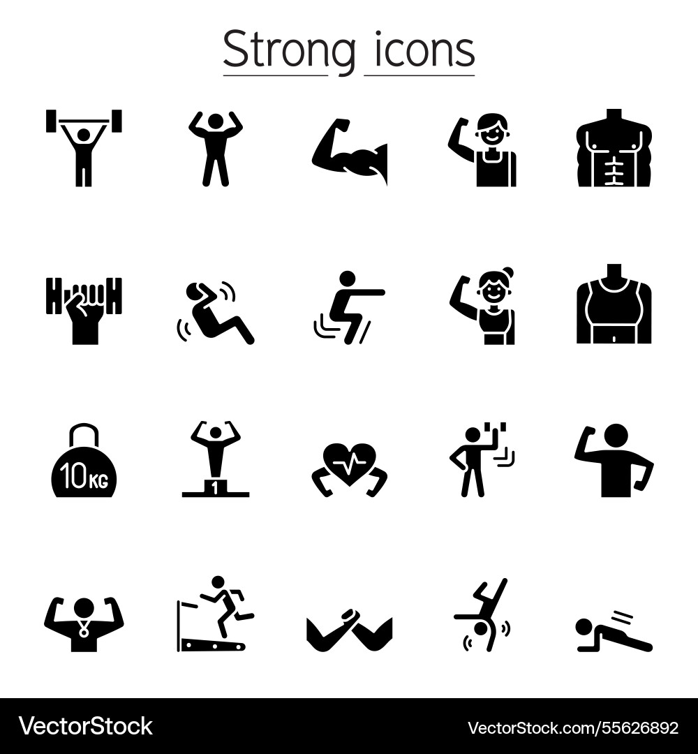 Strong fit exercise icon set in glyph style Vector Image