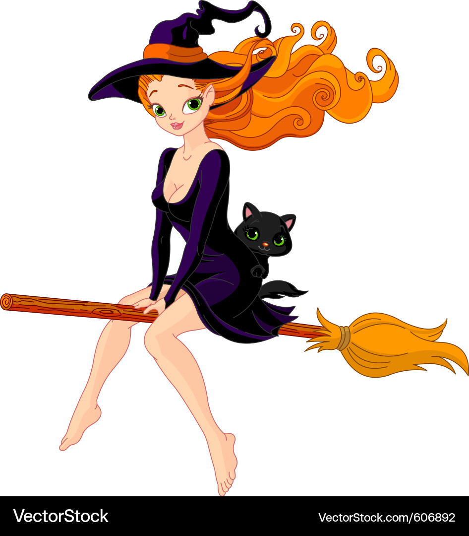 Witch riding broom Royalty Free Vector Image - VectorStock