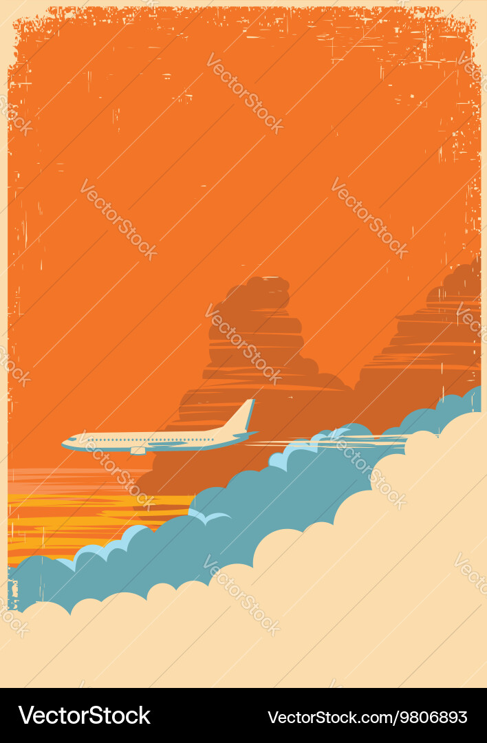 Aircraft flying in sky on old paper texture Vector Image