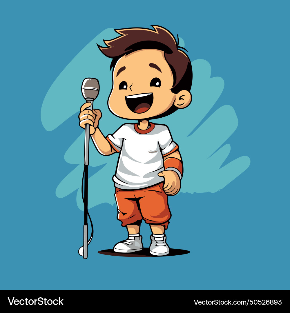 Cartoon boy singing with microphone Royalty Free Vector