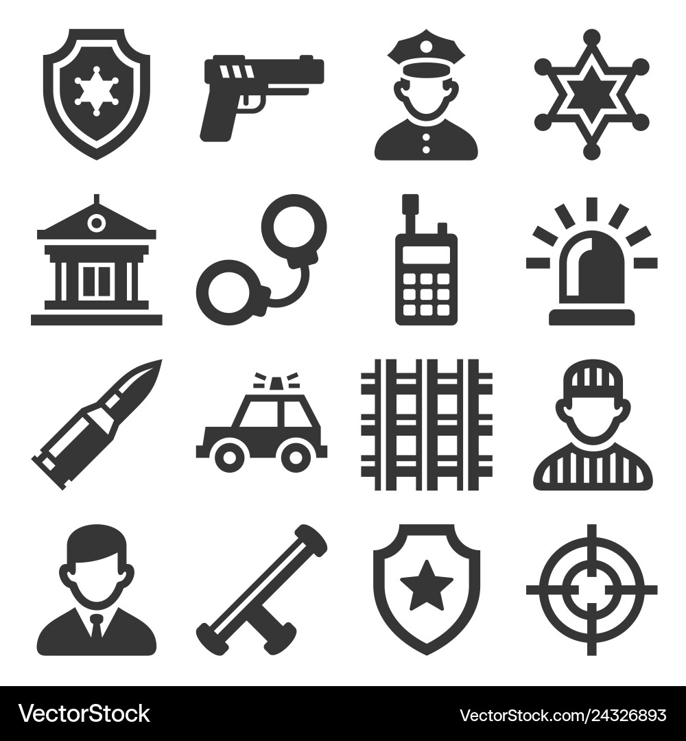 Police icons set on white background Royalty Free Vector