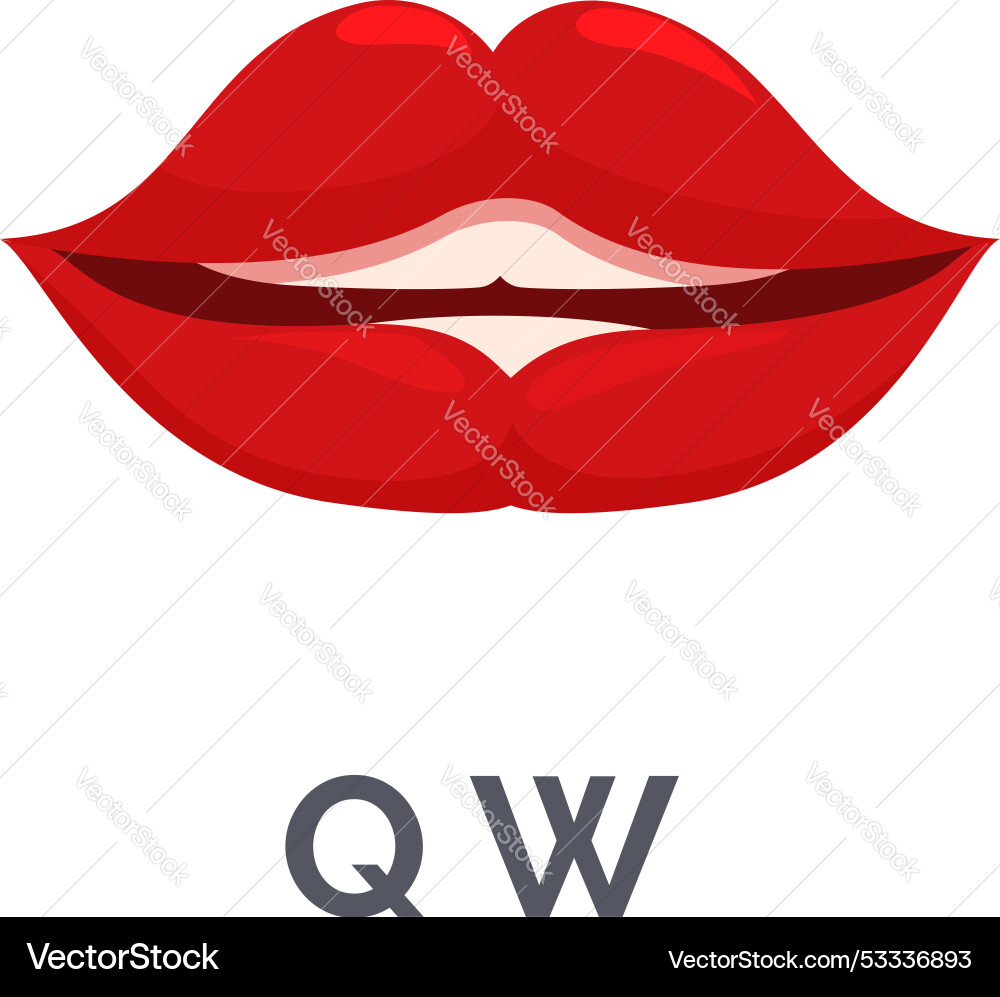 Red lips pronouncing consonant sounds qw Vector Image