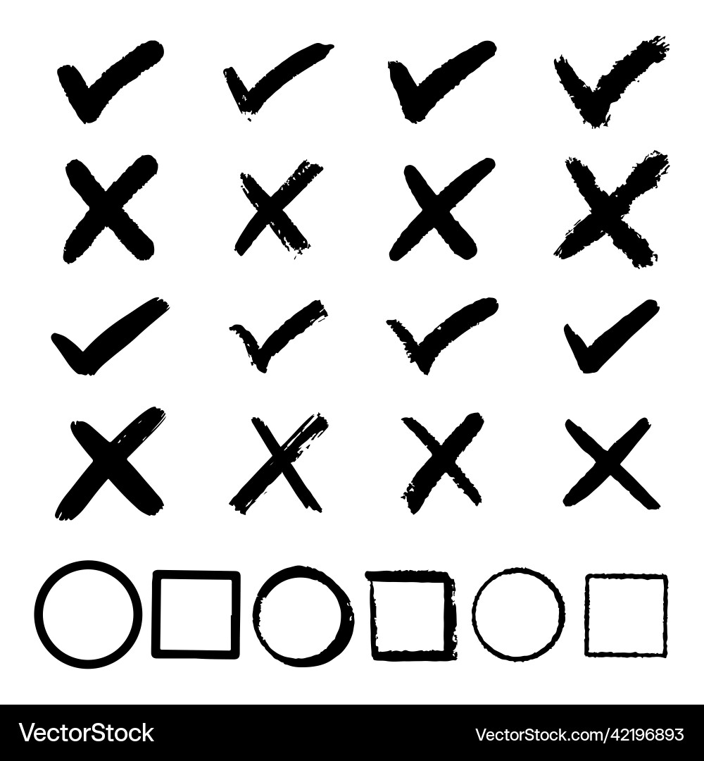 Set von handgezogenen Prüfzeichen isoliert auf weiß