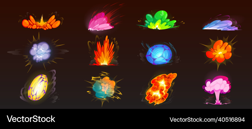 Cartoon bomb explosion set clouds boom effect Vector Image