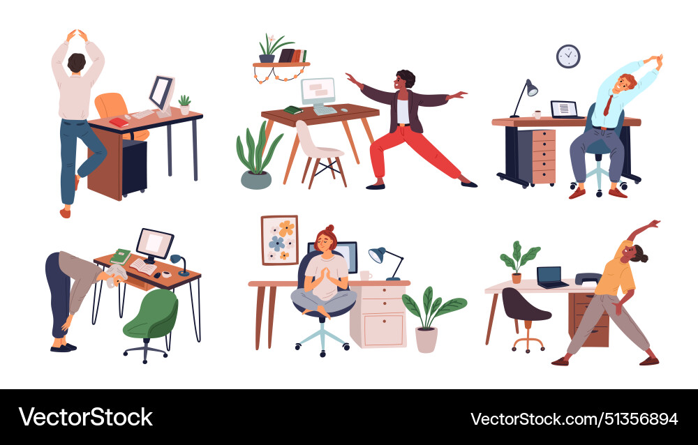 Employees do stretching at workplace office sport Vector Image