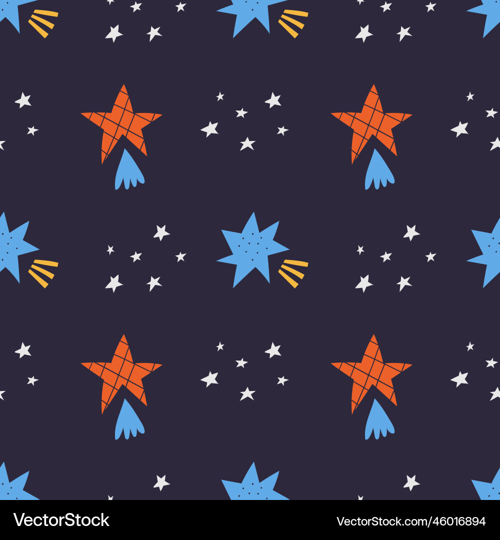 Hand drawn night starry sky seamless Royalty Free Vector