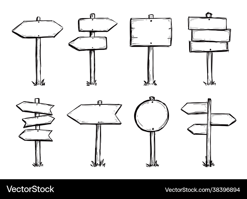 Hand drawn set road direction sign Royalty Free Vector Image