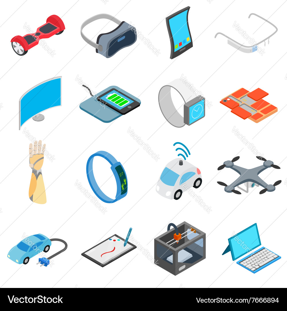 Isometric Technology Icons Set Royalty Free Vector Image
