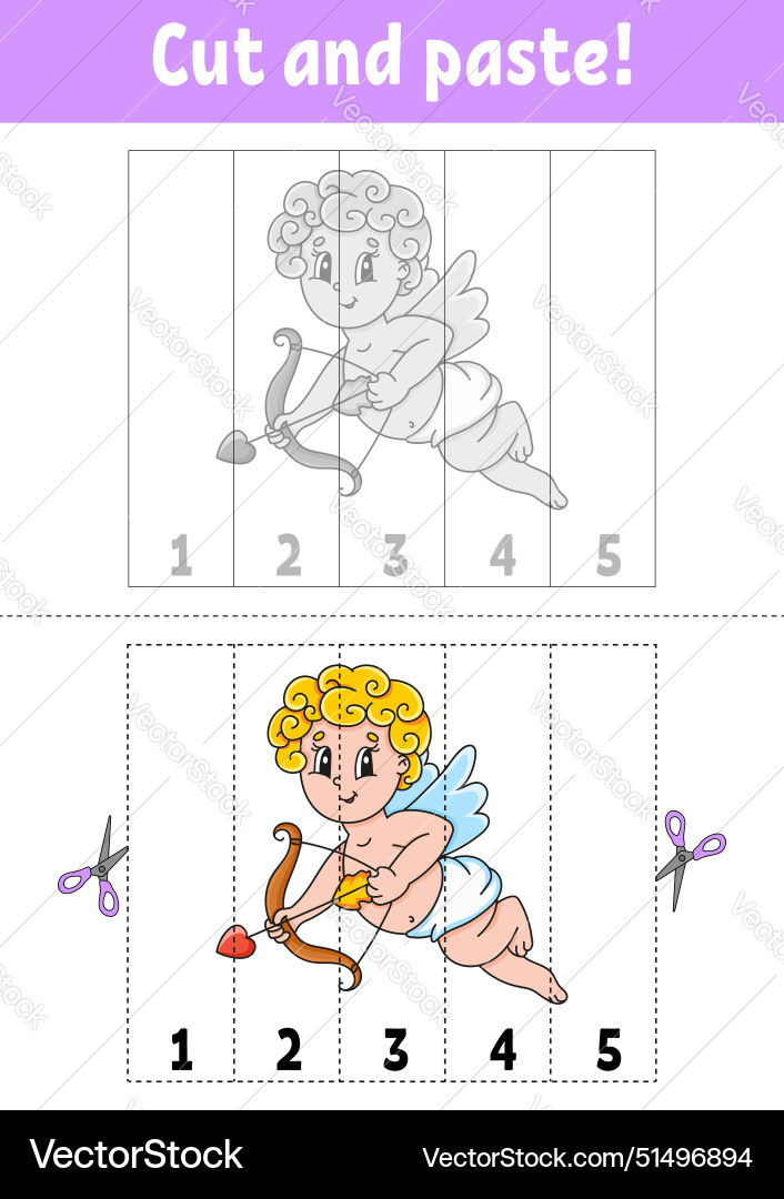 Learning numbers 1-5 cut and glue cartoon Vector Image