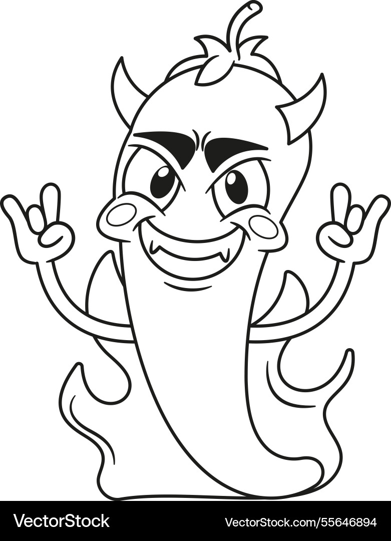 Pepper devil in fire black-and-white Royalty Free Vector