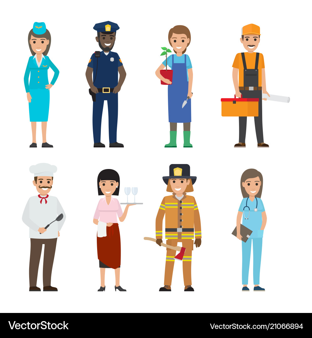 Professions people cartoon characters icons set Vector Image