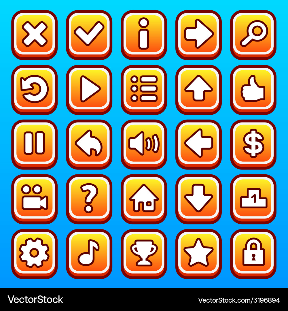 Yellow game icons buttons Royalty Free Vector Image