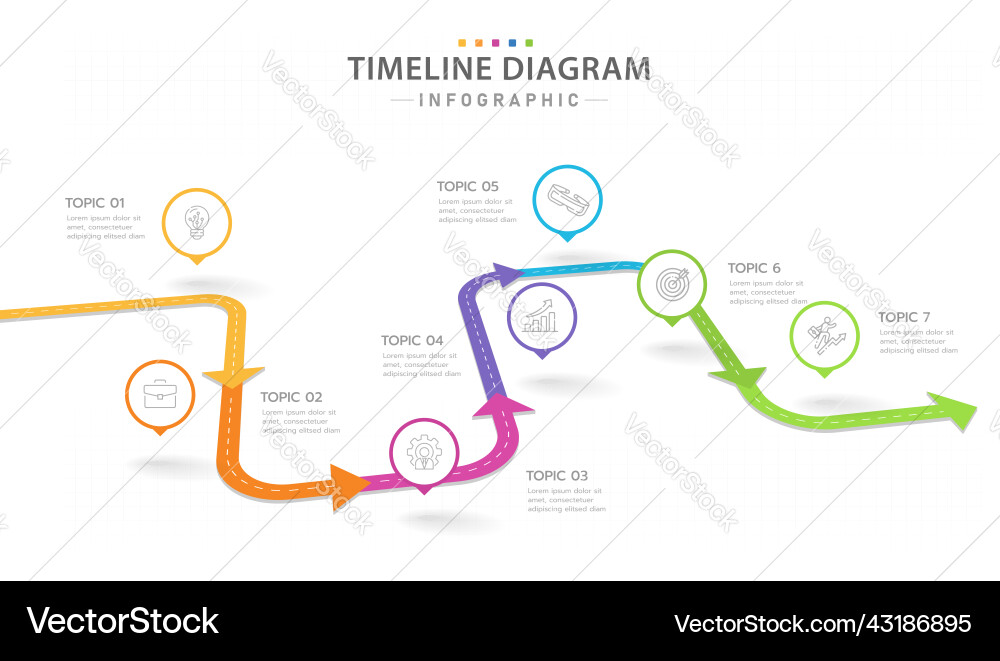 Infographic 7 steps timeline diagram with arrows Vector Image