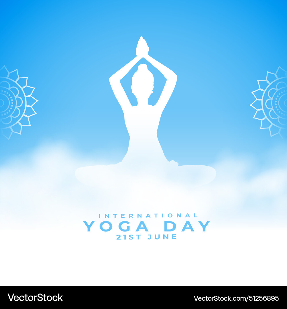 International yoga day blue background with cloud Vector Image