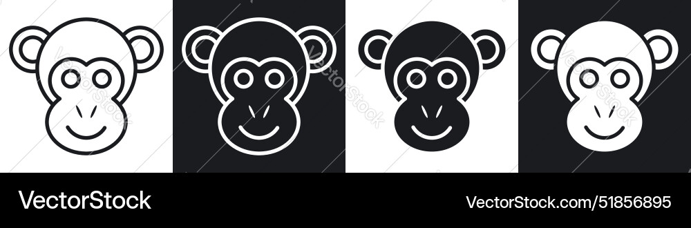 Monkey icon set in black and white filld Vector Image