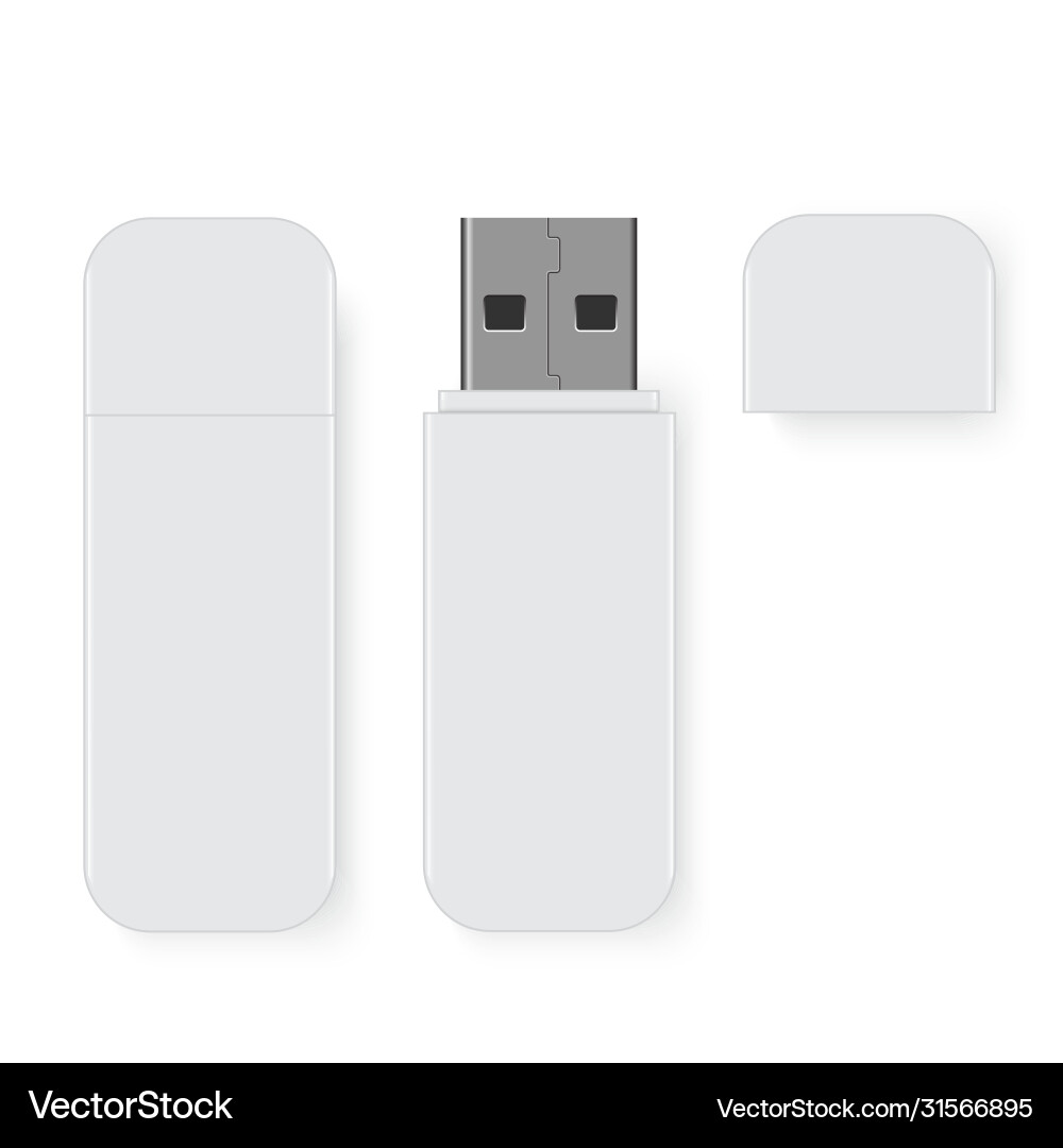 Realistic flash drive mockup open and closed Vector Image
