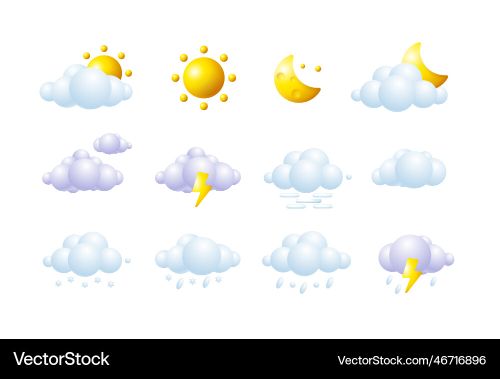 3d weather icon set plasticine cartoon style Vector Image
