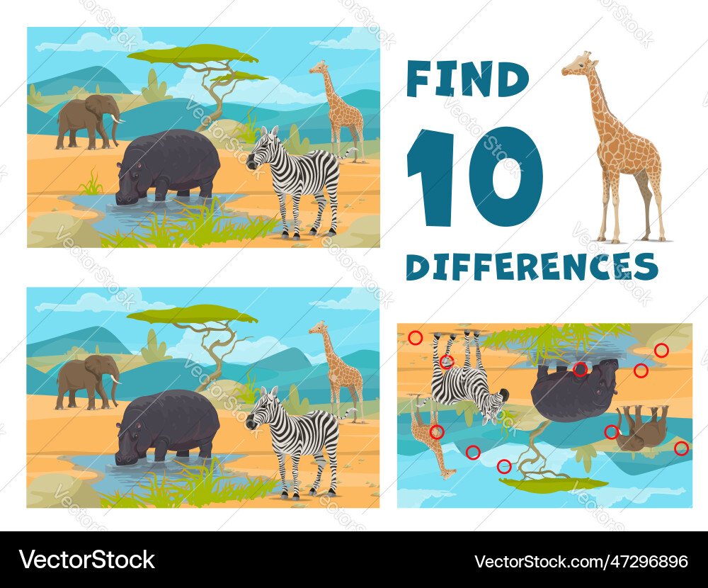 Spot the Differences: African Animals Royalty Free Vector