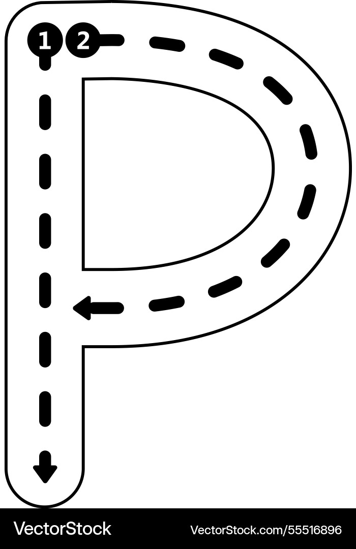 Tracing alphabet letter p uppercase prewriting – Royalty-Free Vector ...