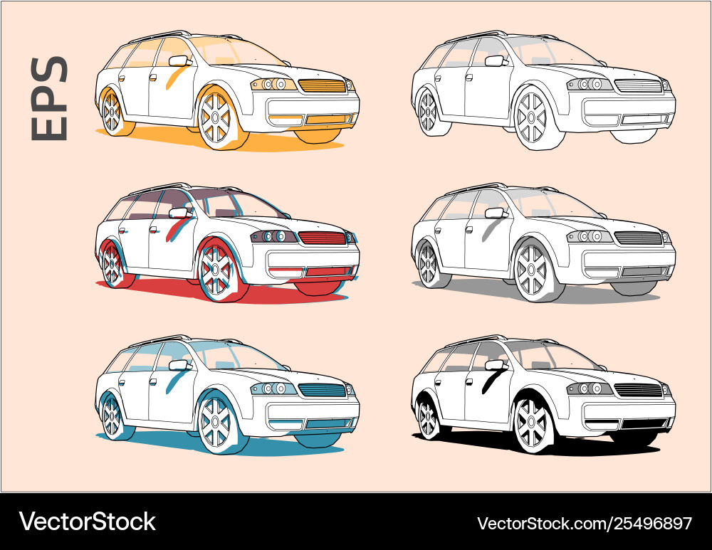 Car icons set for architectural drawing Royalty Free Vector