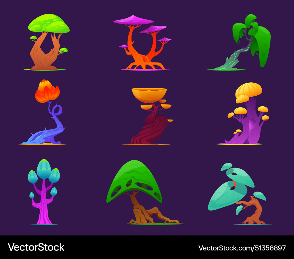 Cartoon fantasy trees magic forest plants Vector Image