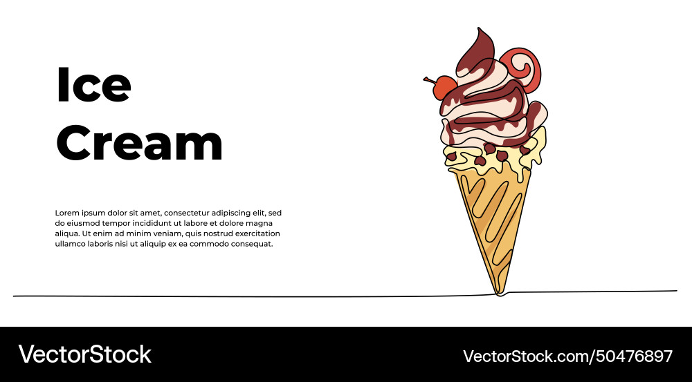 Ice cream cone one continuous line design Vector Image