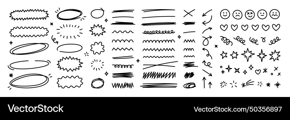 Scribble doodle underline emphasis line shape set Vector Image