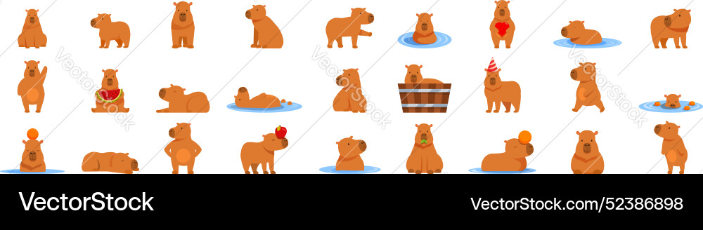 Capybara icons set of funny Royalty Free Vector Image