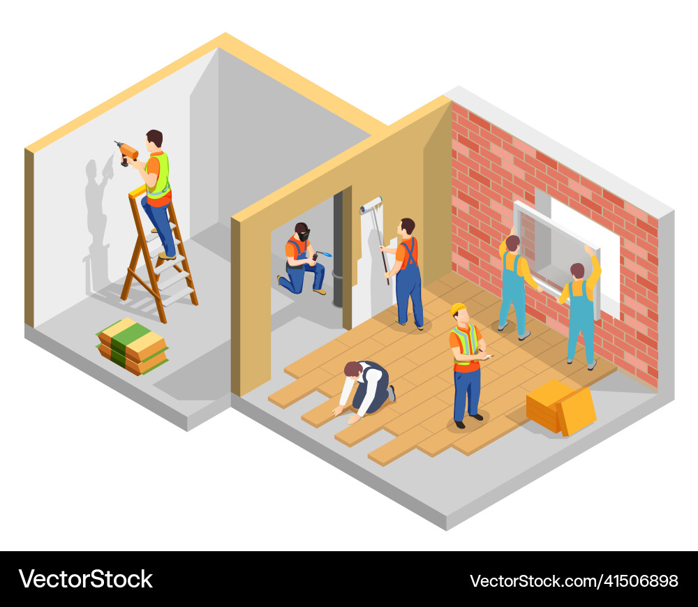 Construction workers isometric Royalty Free Vector Image