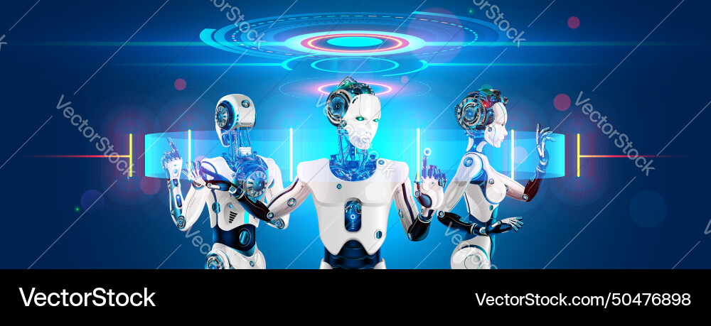 Cyborg Robot Team in Virtual Interface Royalty Free Vector